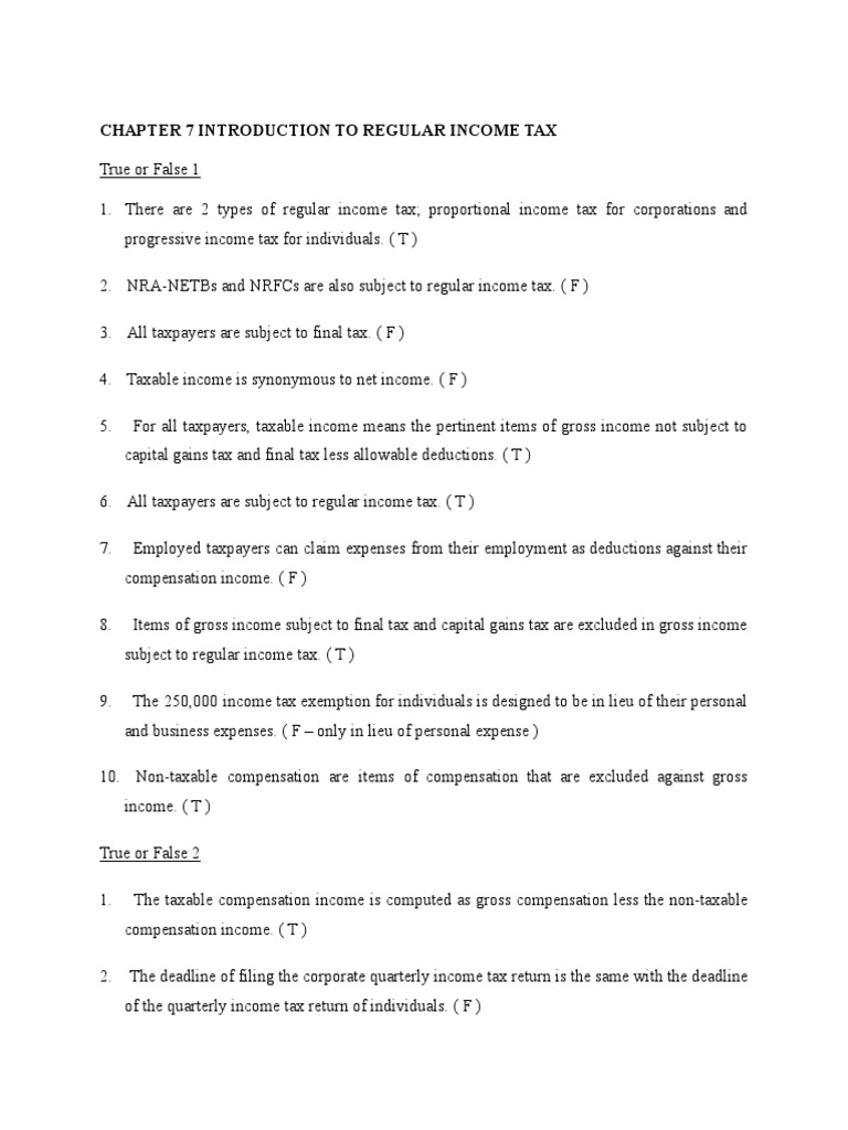Chapter 7 Introduction To Regular Income Tax | PDF | Gross Income ...