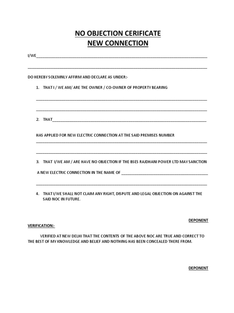 New Electric Connection NOC Template | PDF