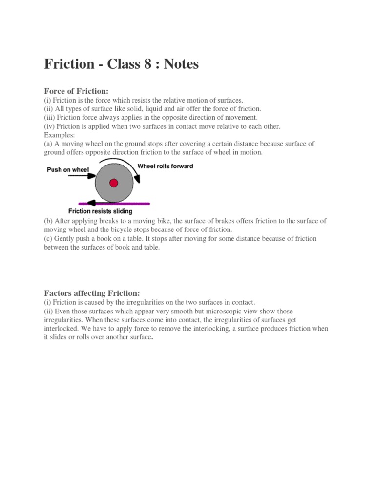 Friction - Class 8: Notes | PDF | Friction | Building Engineering