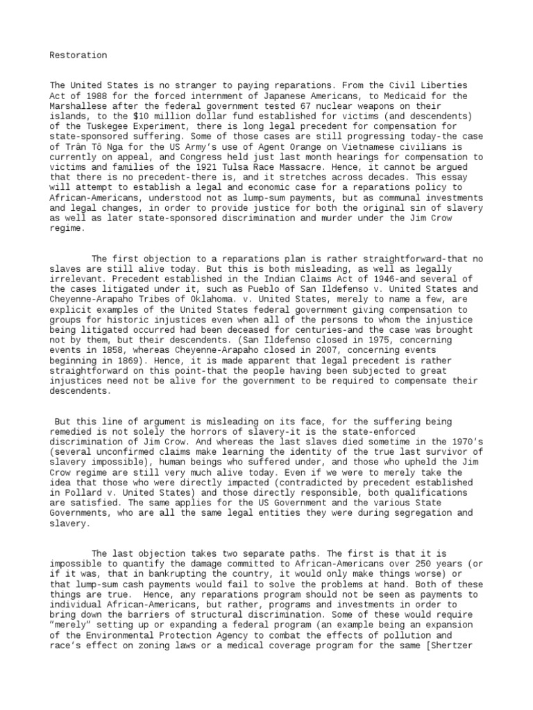 Legal Case for African-American Reparations | PDF | The United States ...