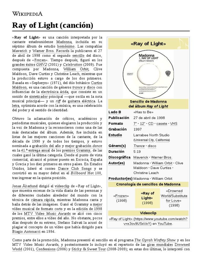 Ray of Light (Canción) | PDF | Industria de la música | Entretenimiento ...