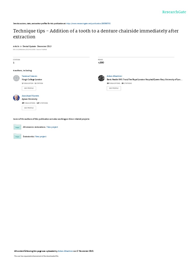 Add Tooth to Denture Post-Extraction Guide | PDF | Dentures | Dentistry