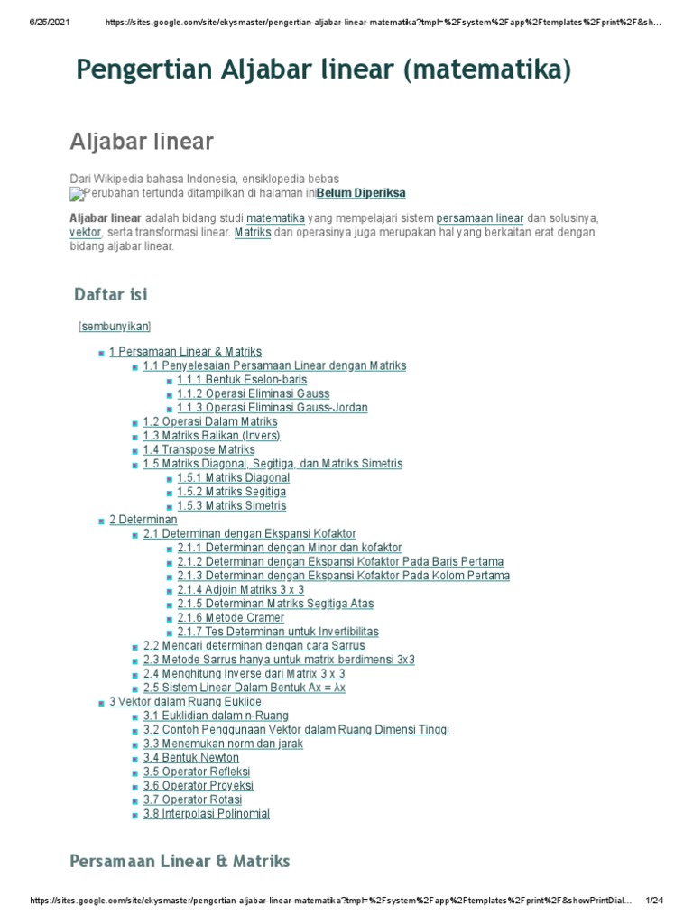 Pengertian Aljabar Linear Matematika | PDF | Metode & Bahan Ajar
