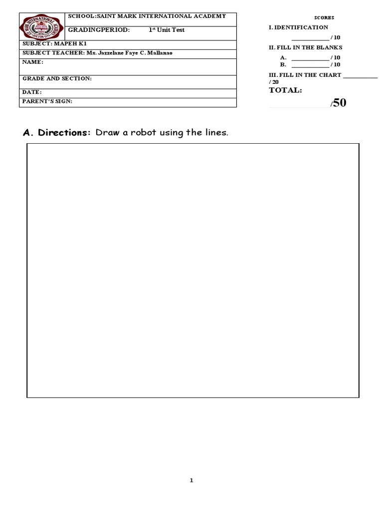 A. Directions: Draw A Robot Using The Lines.: Total | PDF