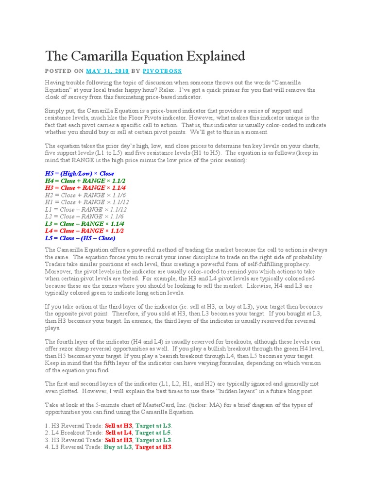 The Camarilla Equation Explained | PDF | Technical Analysis | Behavior