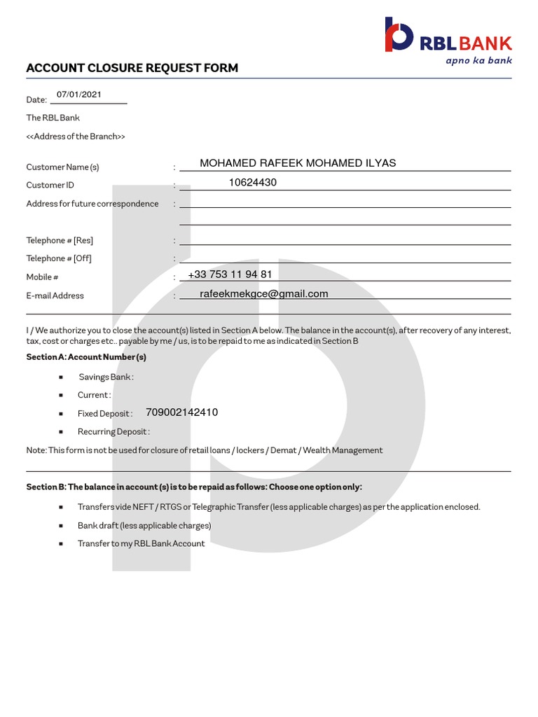 Account Closure Form | PDF | Banks | Financial Services