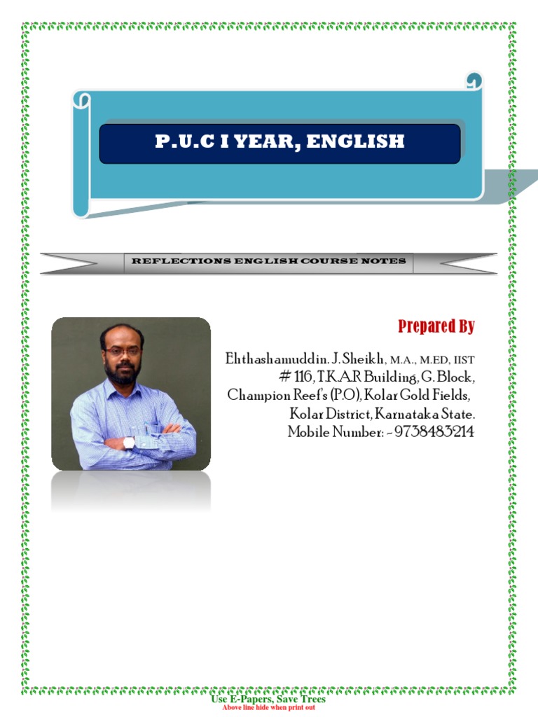 1st Puc English Notes by Ehthashamuddin. J. Sheikh | PDF | Elephant | Lion