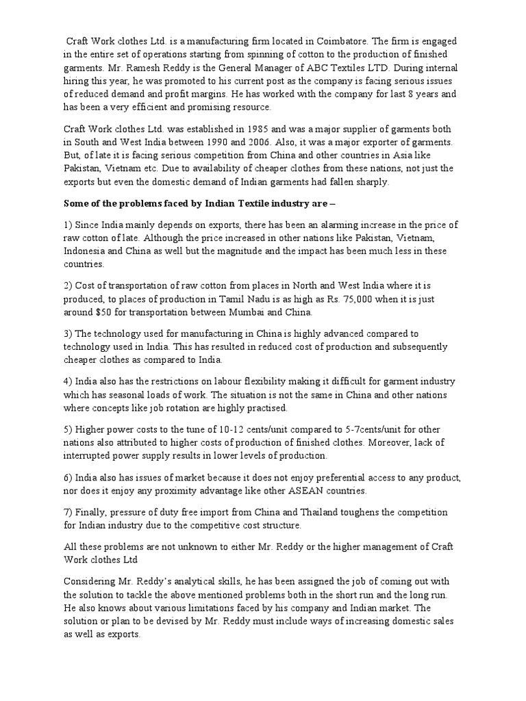 Case Study - Textile | PDF | Cotton | Clothing