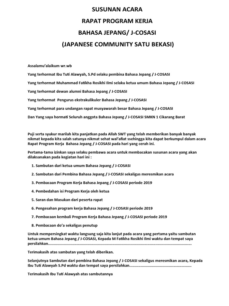 Susunan Acara Rapat Proker | PDF