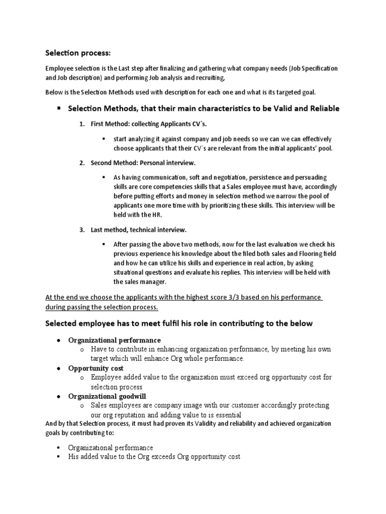 Selection Methods, That Their Main Characteristics To Be Valid and ...