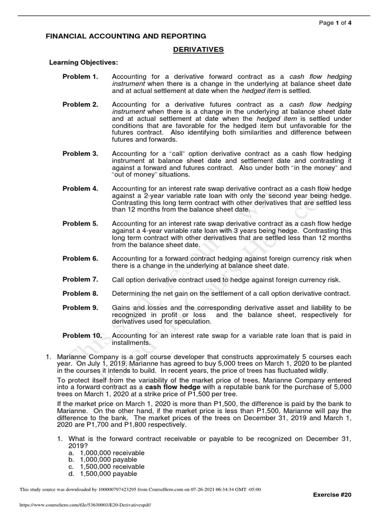 E20 Derivatives PDF | PDF | Derivative (Finance) | Hedge (Finance)