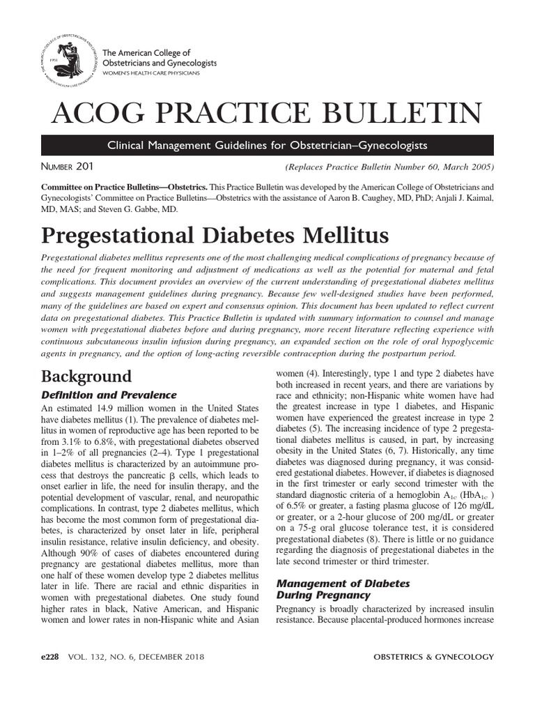 Diabetes Pregestacional ACOG | PDF | Diabetes Management | Diabetes
