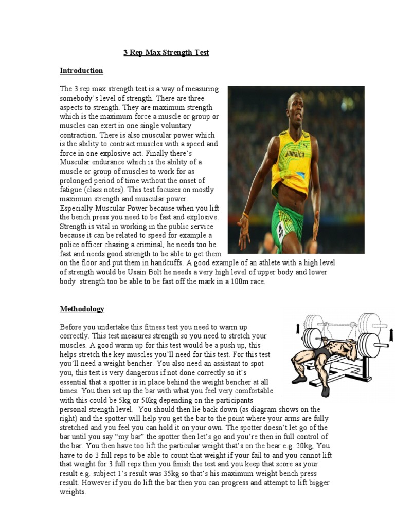 3 Rep Max Strength Test | PDF | Physical Fitness | Muscle