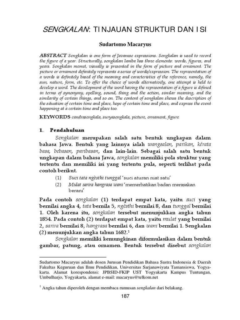 Struktur dan Isi Sengkalan Bahasa Jawa | PDF