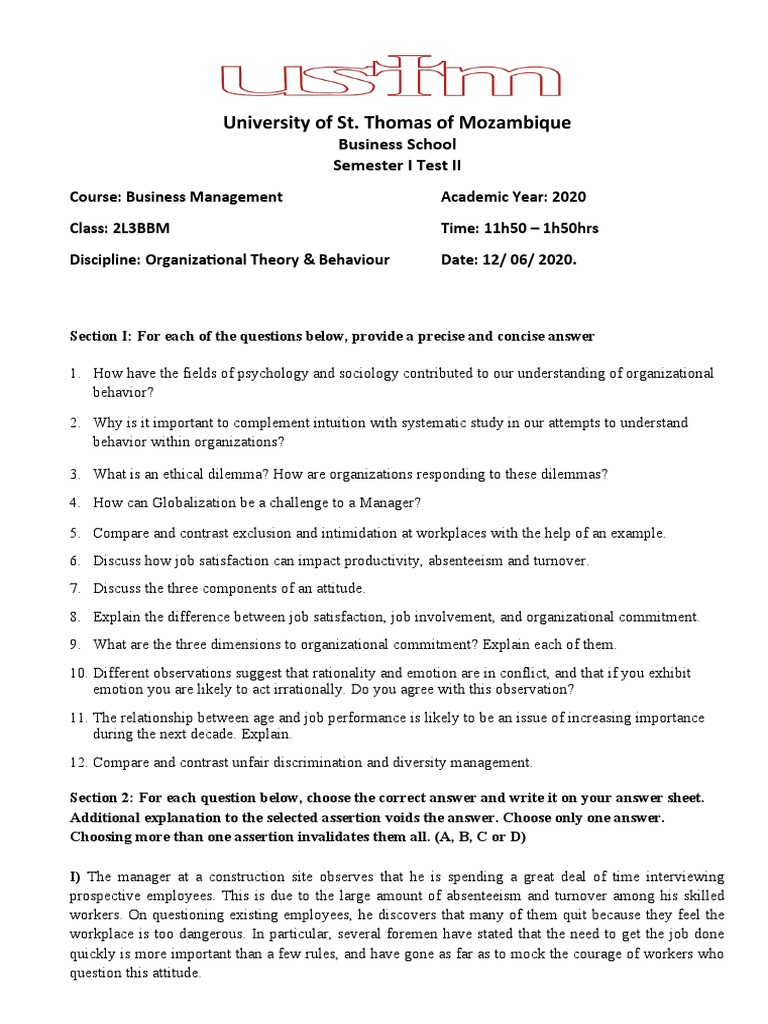 General and Unique Test - Other Tests Were Assignments | PDF | Job ...