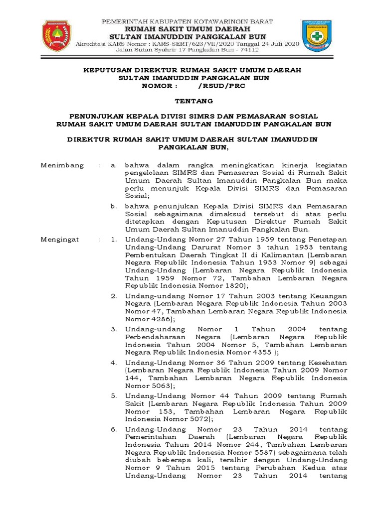 SK Kepala Divisi SIMRS 2021 | PDF