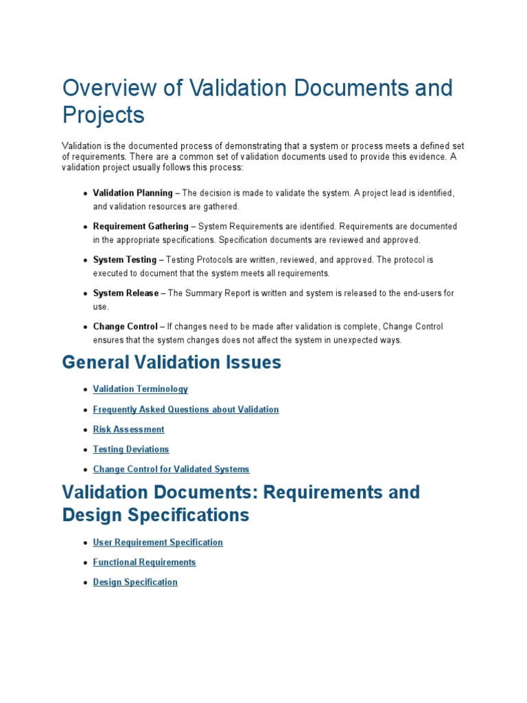 Overview of Validation Documents and Projects | Download Free PDF ...