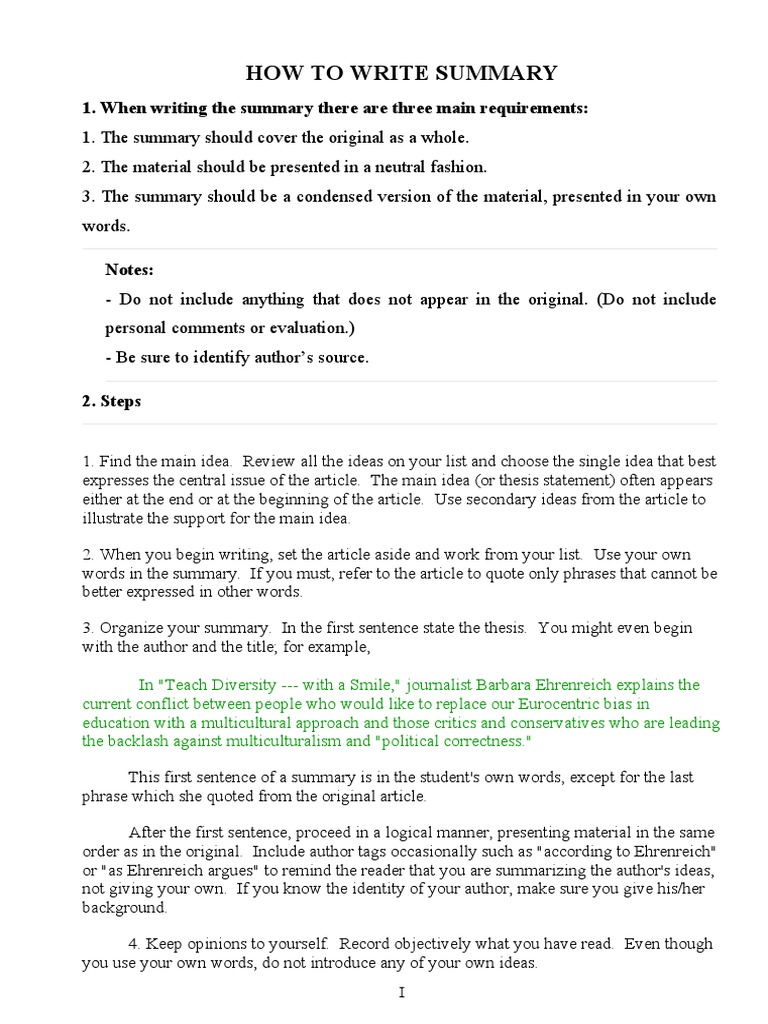 How To Write Summary: 1. When Writing The Summary There Are Three Main ...