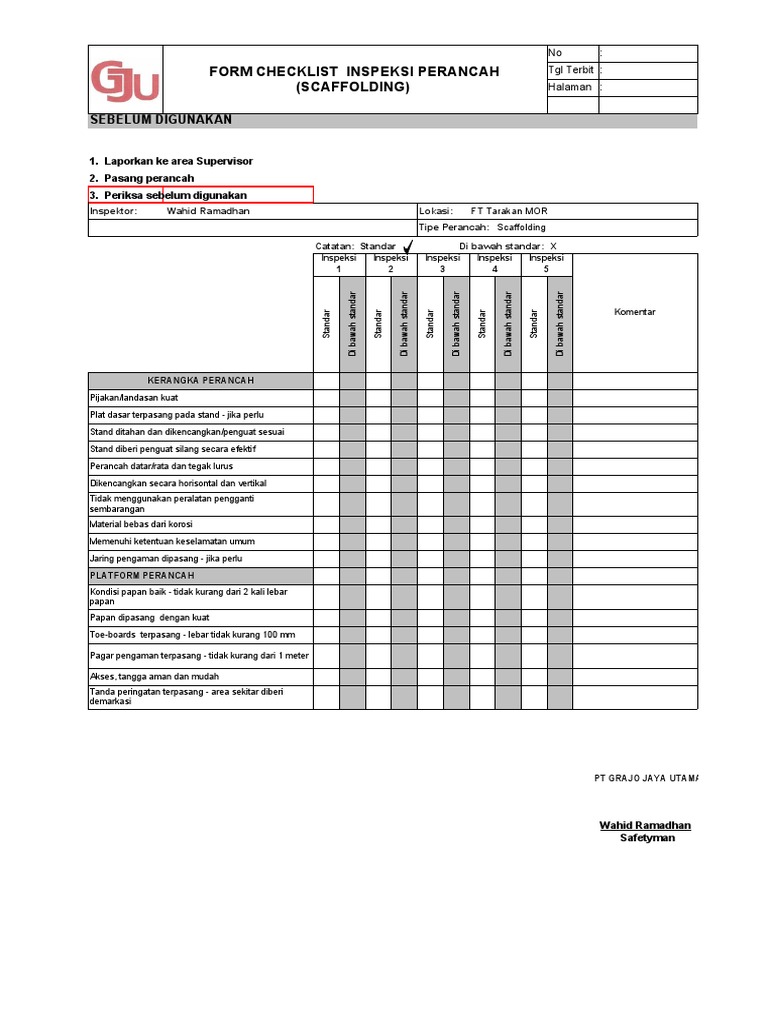 Form Checklist Inspeksi Scaffolding | PDF