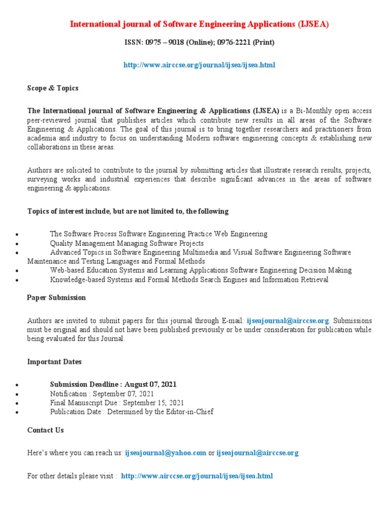 International Journal of Software Engineering Applications IJSEA | PDF