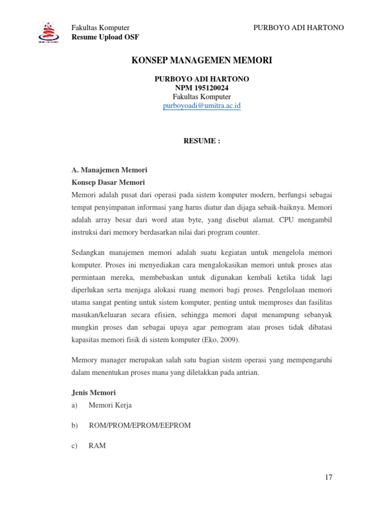 Konsep Managemen Memori 1 | PDF | Bisnis | Komputer