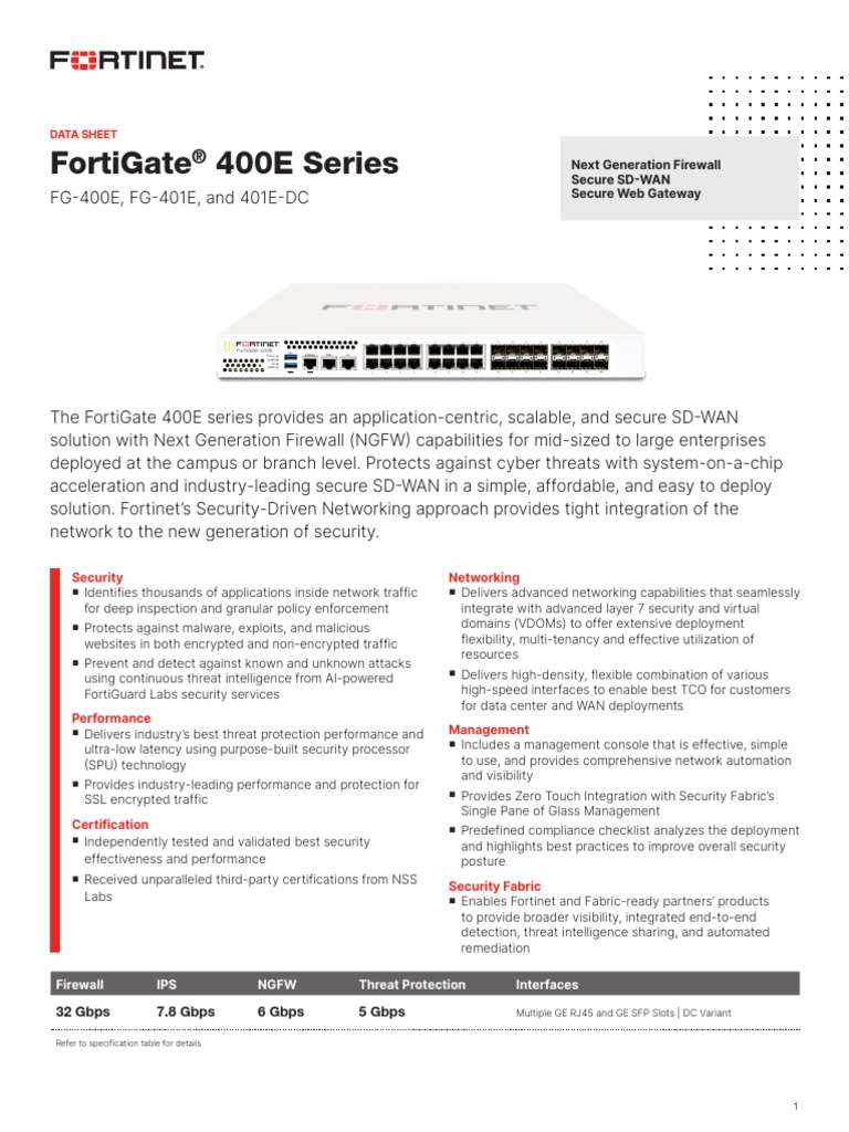 Fortigate 400E Series: Data Sheet | PDF | Computer Network | Transport ...
