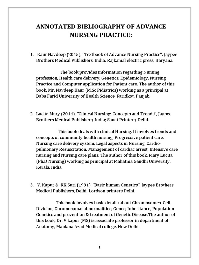 Annotated Bibliography of Advance Nursing Practice | PDF | Gynaecology ...