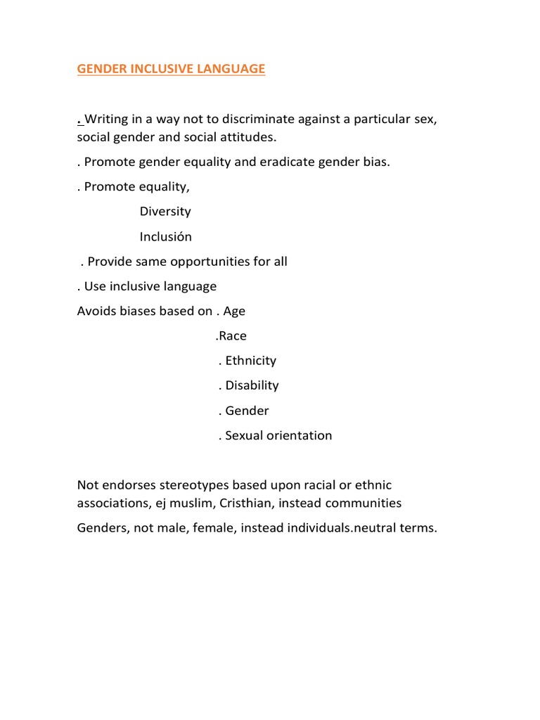 Gender Inclusive Language | PDF