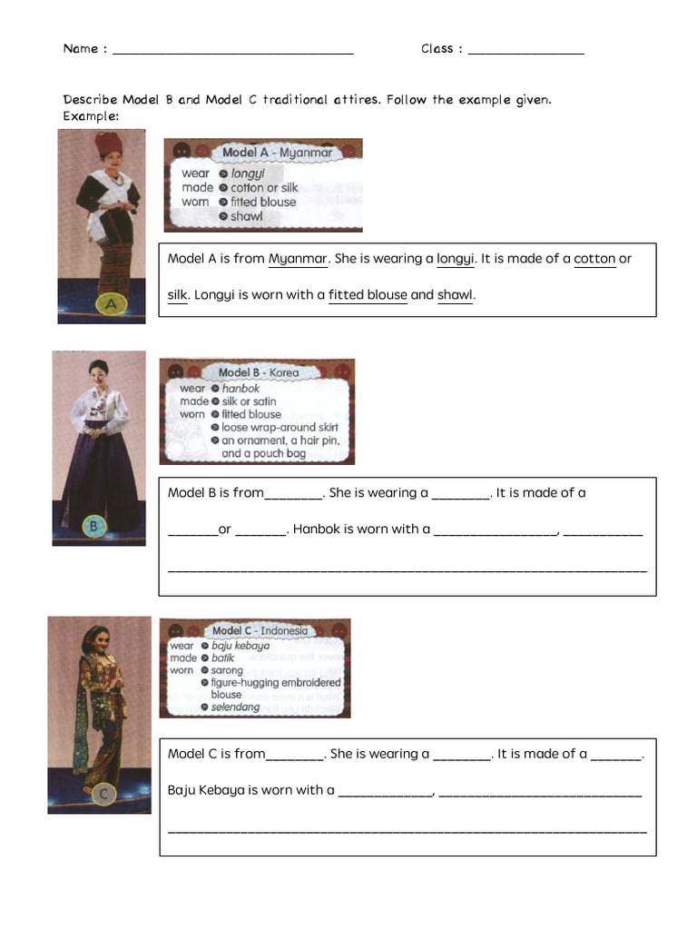 Year 6 Tailor Made - Traditional Attires Worksheet | PDF