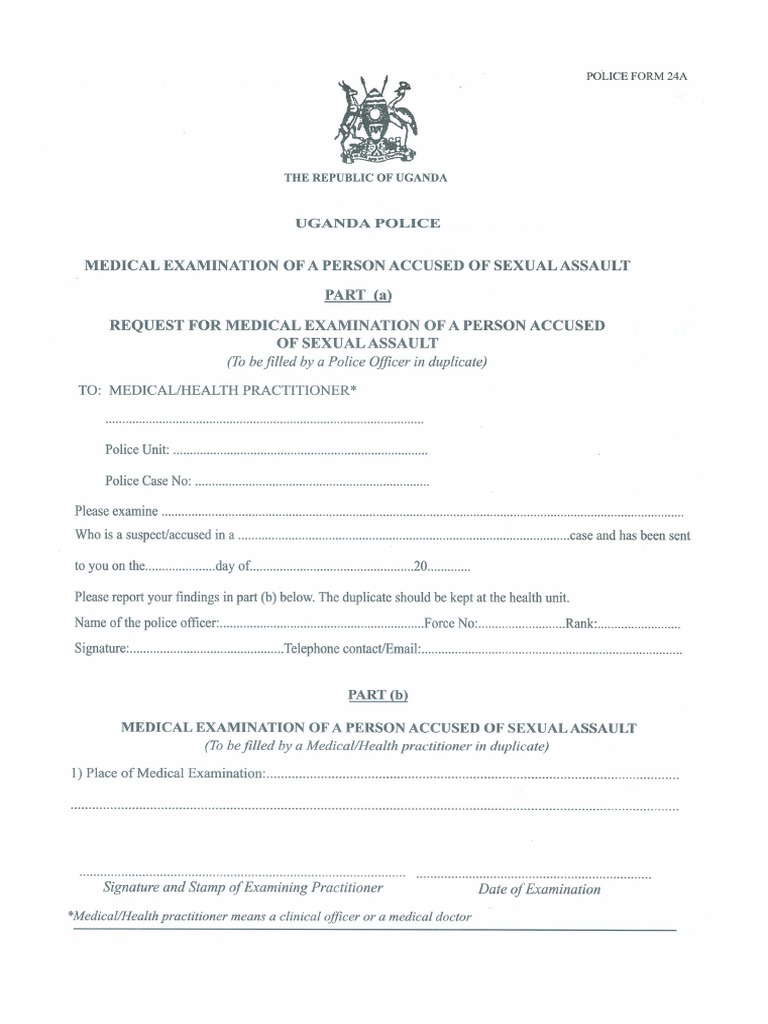 Medical Examination of A Person Accused of Sexual Assault - Police Form ...