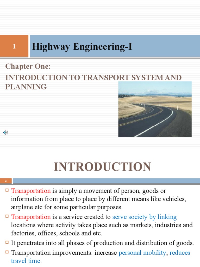 Chapter 1introduction To Transport System and Planning | PDF | Transport | Traffic