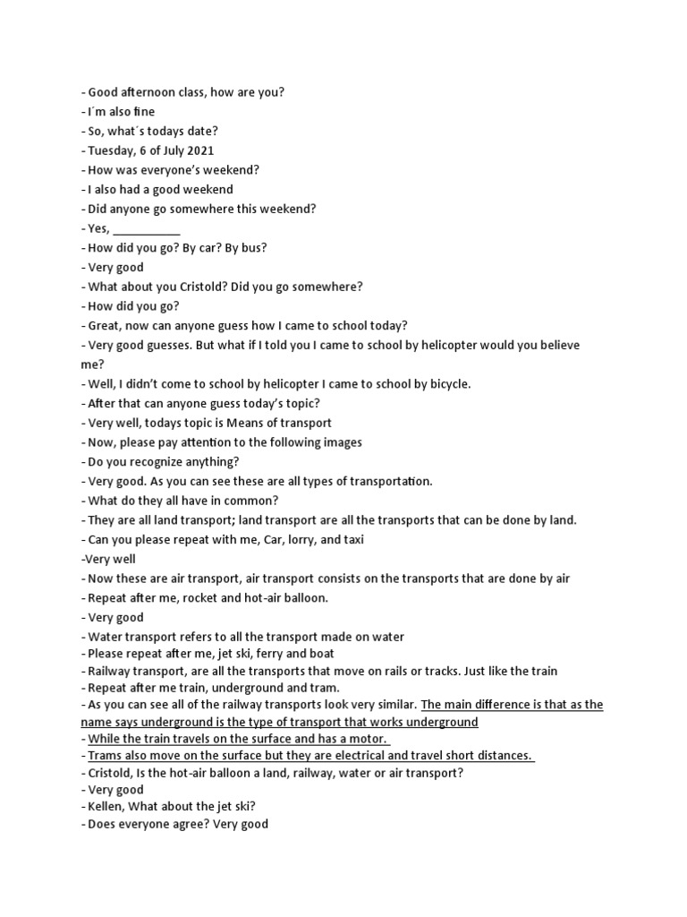 Lesson Script | PDF | Train | Transport