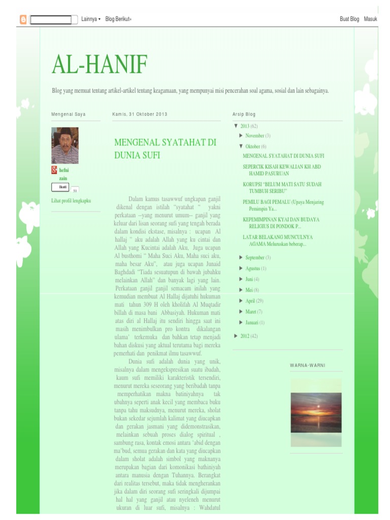 Al-Hanif - Mengenal Syatahat Di Dunia Sufi | PDF