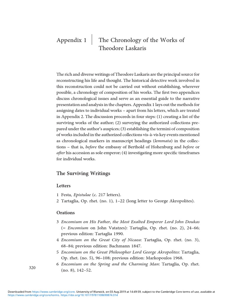 Appendix 1 The Chronology of The Works of Theodore Laskaris | Download ...
