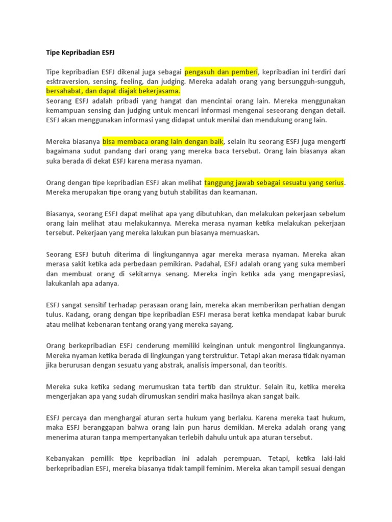 Tipe Kepribadian ESFJ | PDF | Pengembangan Diri