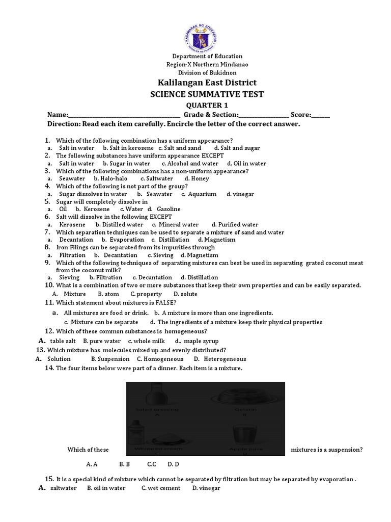 Science 6 Summative Test | Download Free PDF | Solution | Mixture