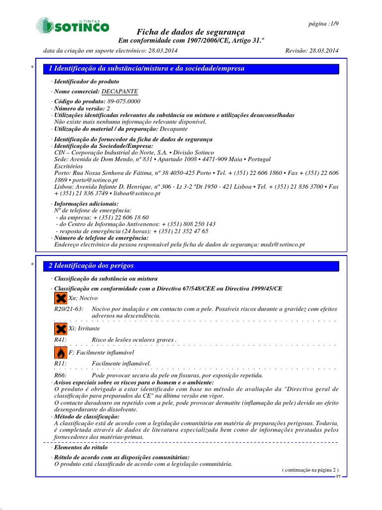 Ficha de Dados de Segurança | PDF | Águas residuais | Desperdício