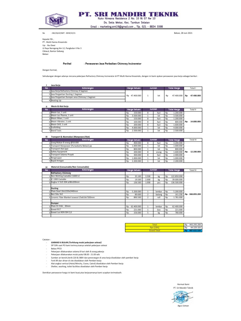 Penawaran Jasa Perbaikan Chimney | PDF