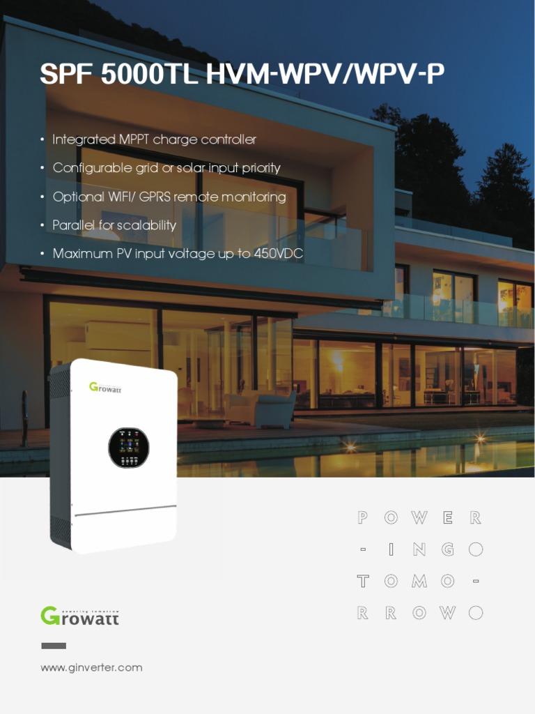 Growatt SPF 5000 TL HVM-WPV (-P) Datasheet | PDF | Electronics ...