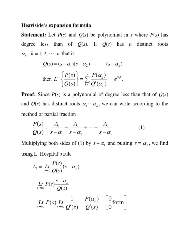 Heaviside Expansion Formula Explained | PDF | Algebra | Functions And ...
