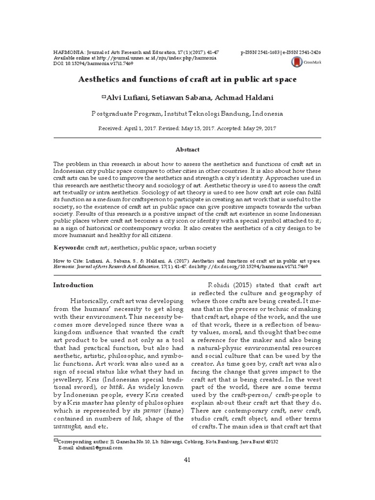 Aesthetics and Functions of Craft Art in Public Art Space: Alvi Lufiani ...