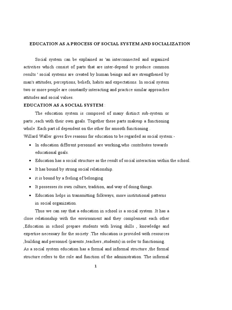 Education as Socialization Process | PDF | Socialization | System