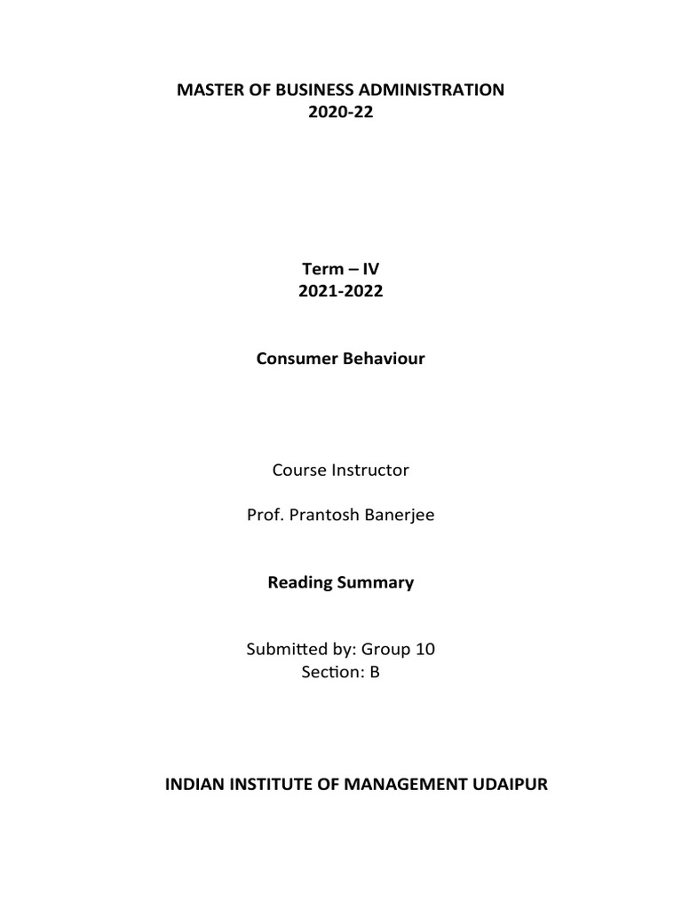 Master of Business Administration 2020-22: Course Instructor Prof ...