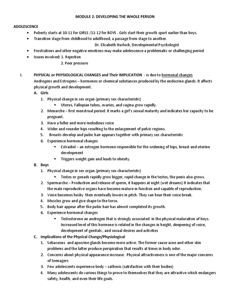 Module 2: Developing The Whole Person Adolescence | Download Free PDF | Puberty | Adolescence