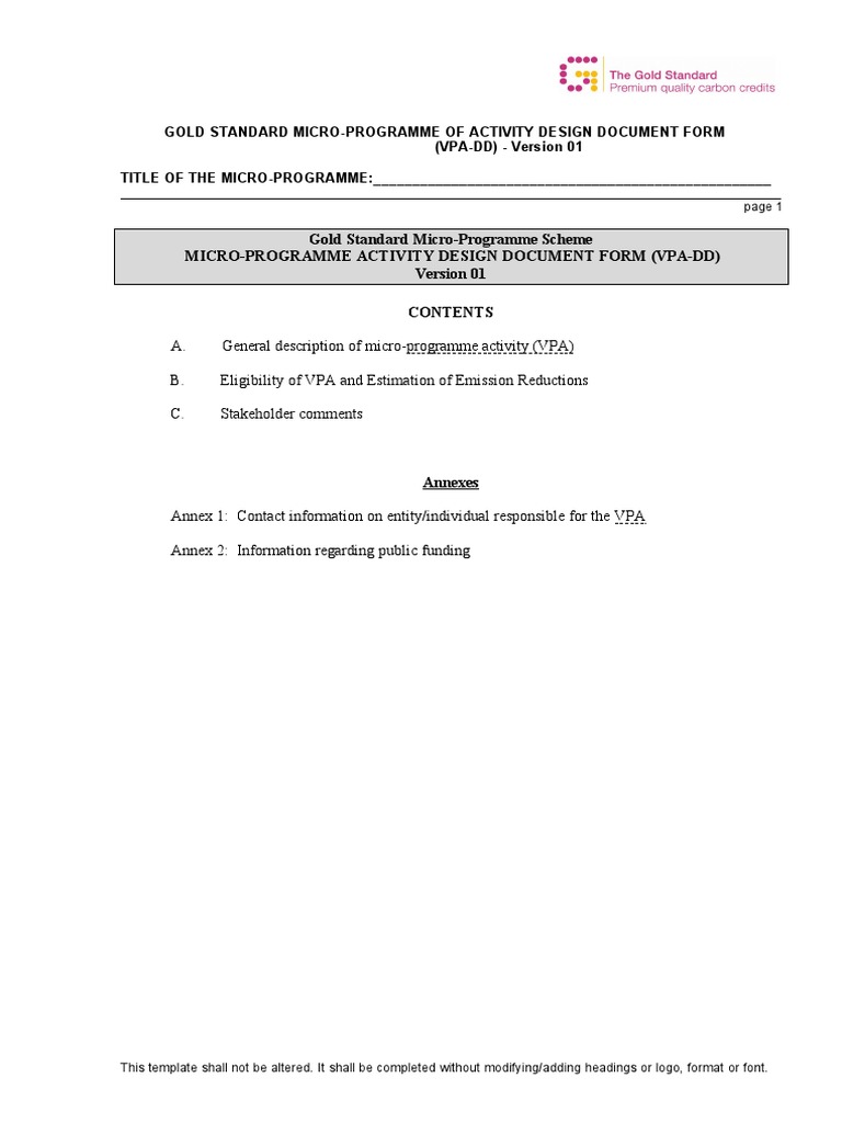 Gold Standard Micro-Programme Scheme Micro-Programme Activity Design ...