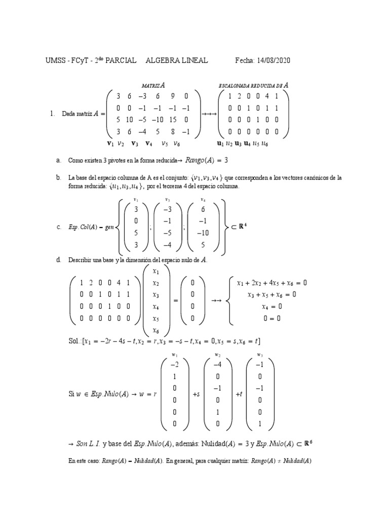 RESOLUCIÓN 2DO PARCIAL ALGEBRA LINEAL | PDF | Relaciones matematicas | Física teórica