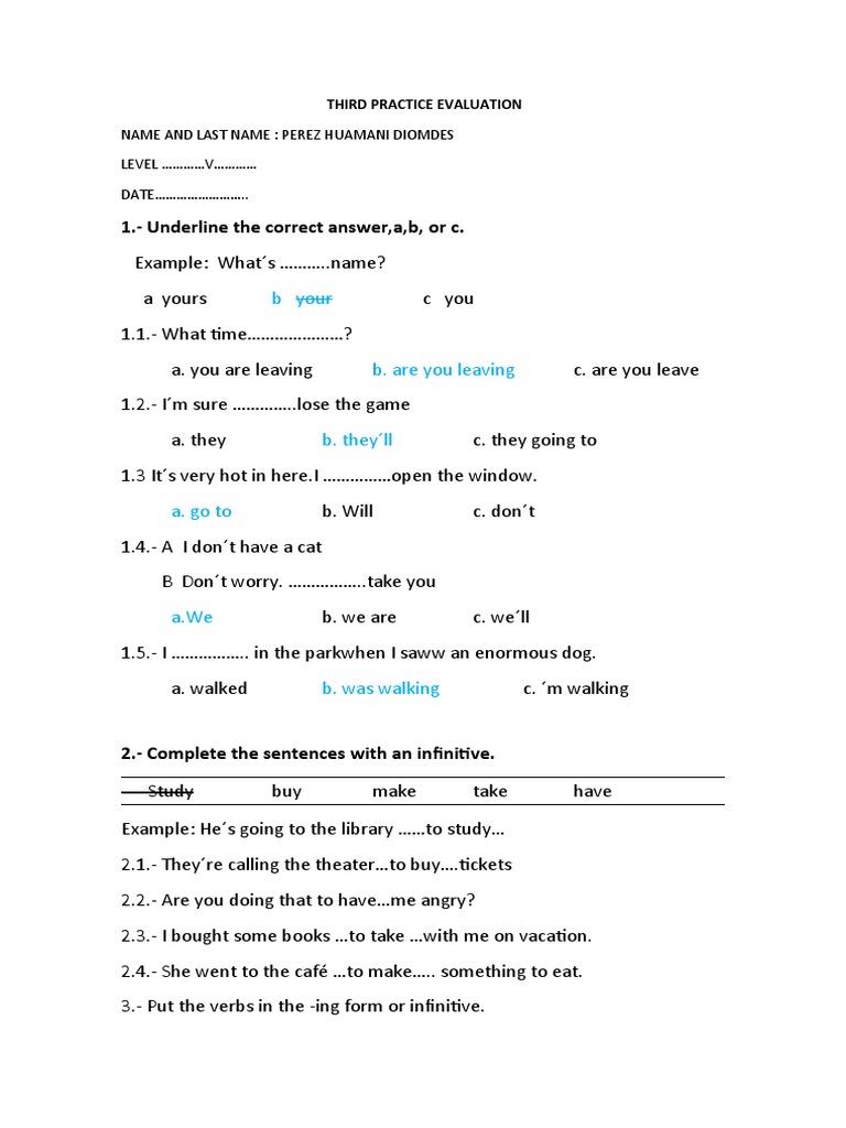 1.-Underline The Correct Answer, A, B, or C | PDF | Language Mechanics ...