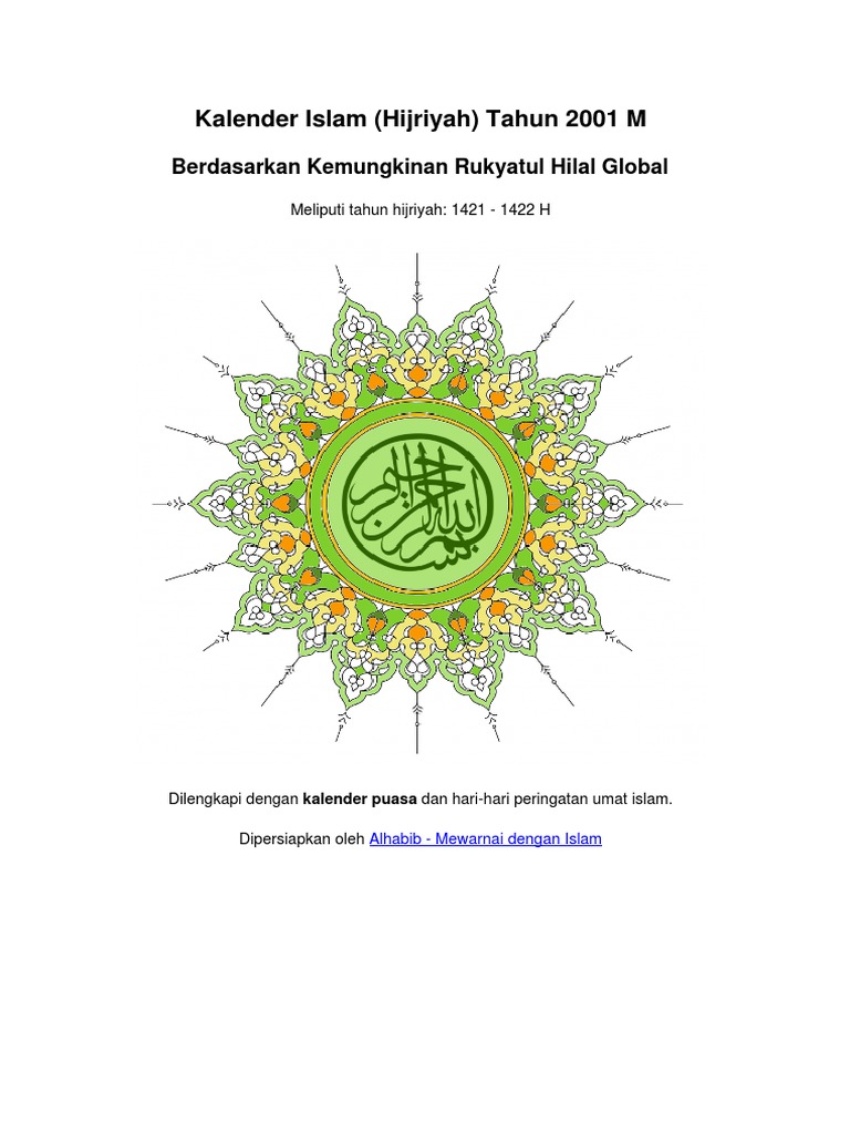 Kalender Islam 2001: Puasa & Hari Raya | PDF