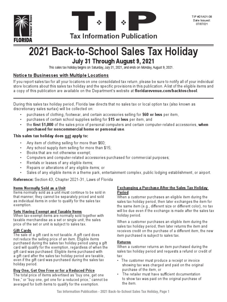 2021 Back-To-School Sales Tax Holiday | PDF | Sales Taxes In The United ...