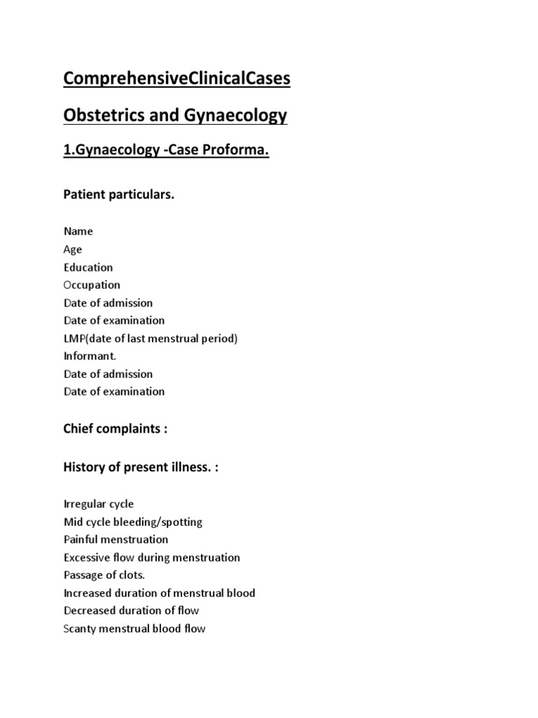 Obstetrics and Gynaecology Case Proforma | PDF | Menstruation | Pregnancy